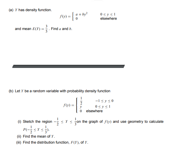 Solved (a) Y has density function elsewhere and mean EC). | Chegg.com