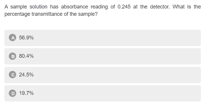 Solved A sample solution has absorbance reading of 0.245 at | Chegg.com