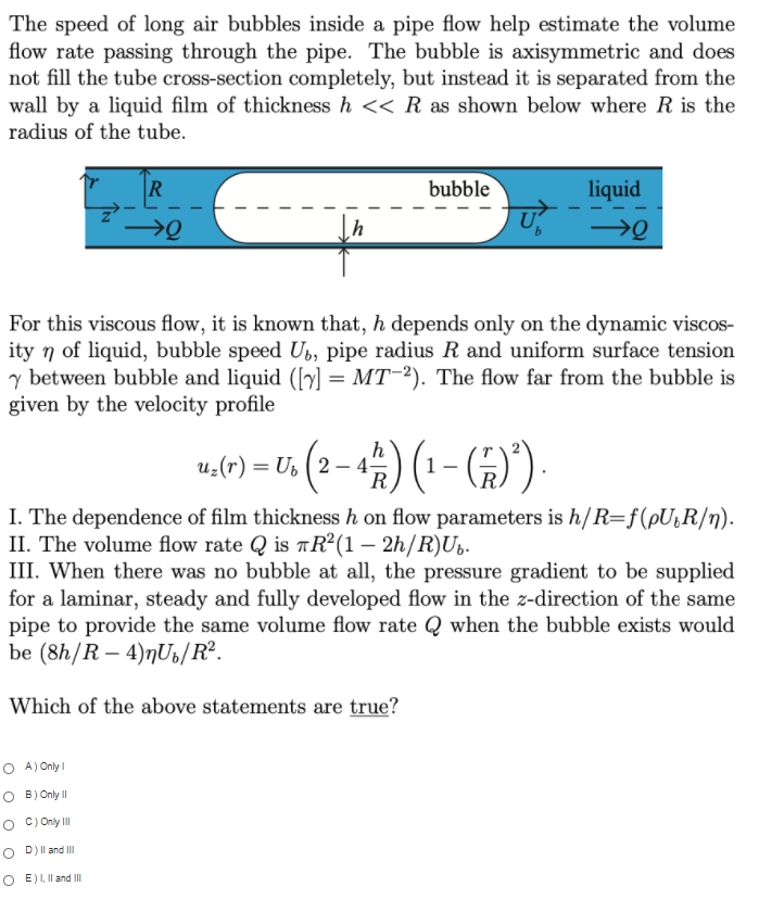 Solved The speed of long air bubbles inside a pipe flow help | Chegg.com