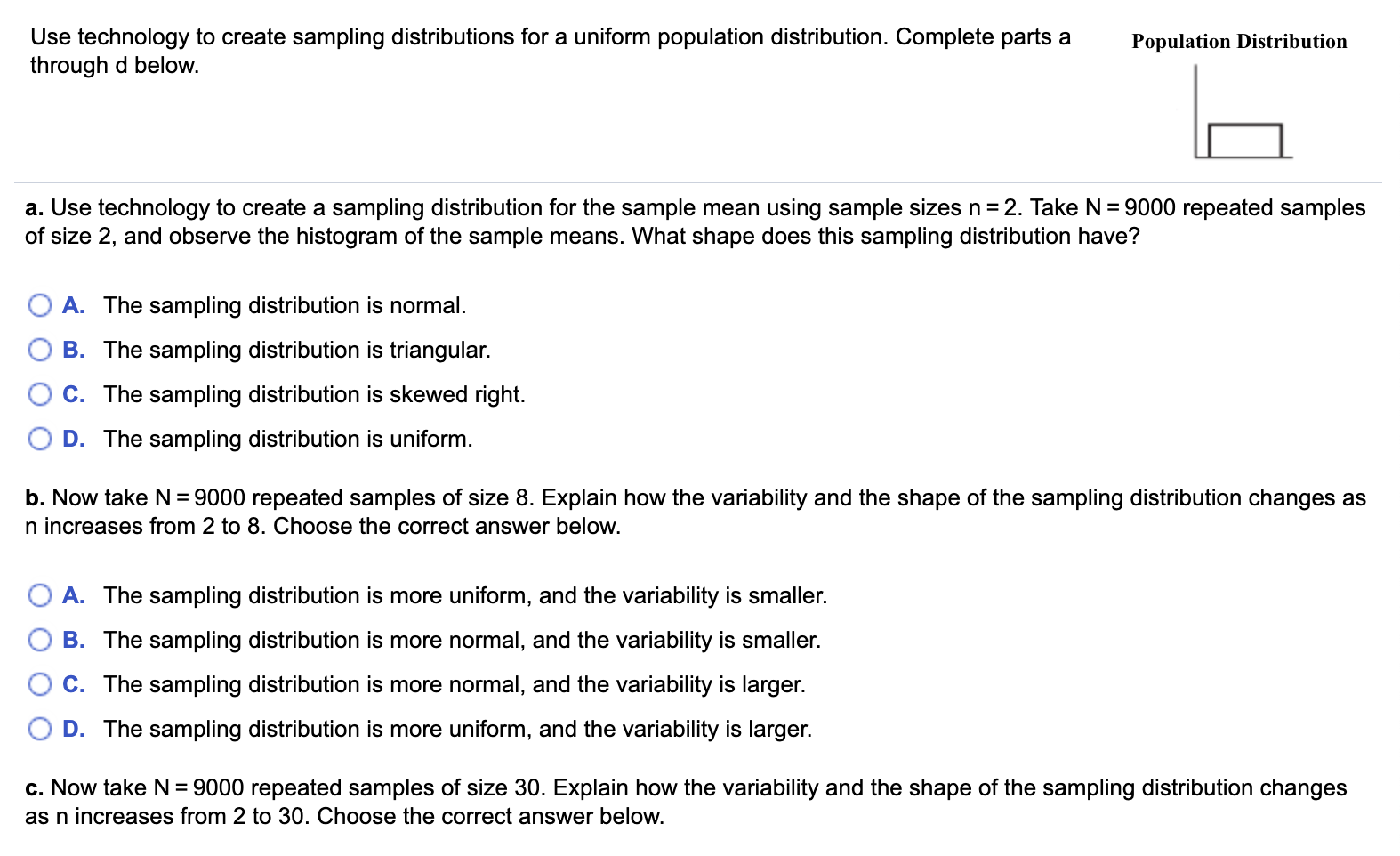 Solved Use technology to create sampling distributions for a | Chegg.com