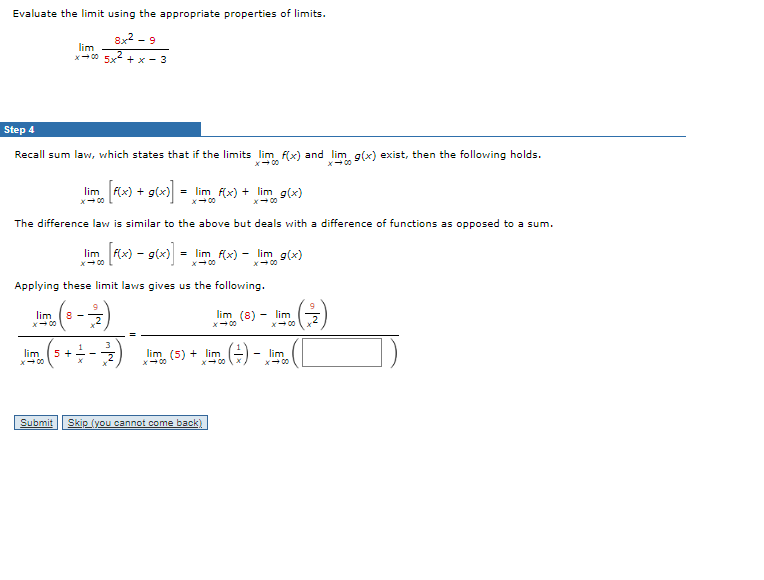 Solved Evaluate the limit using the appropriate properties | Chegg.com
