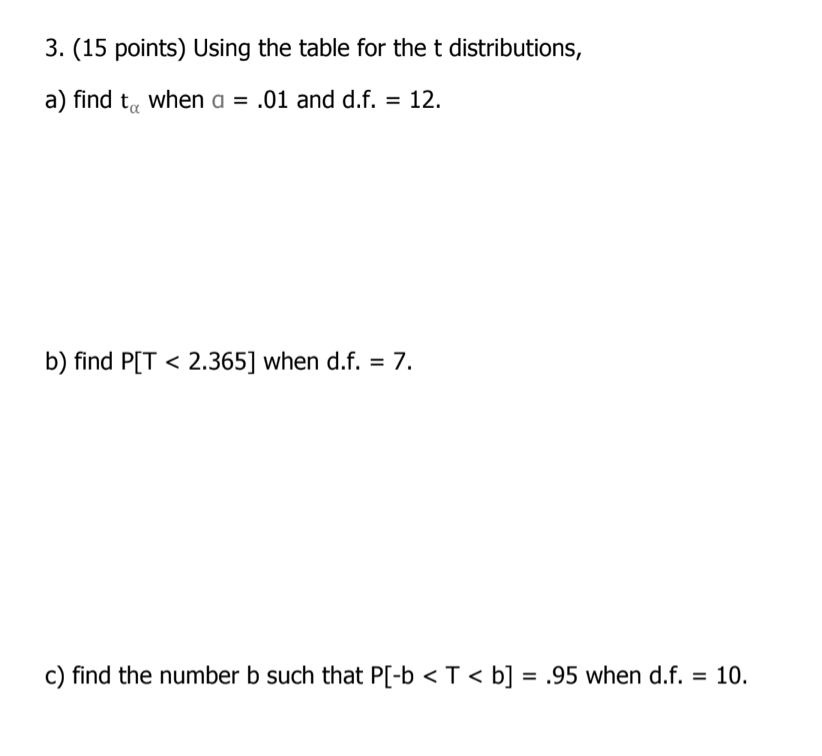 Solved 3. (15 points) Using the table for the t | Chegg.com