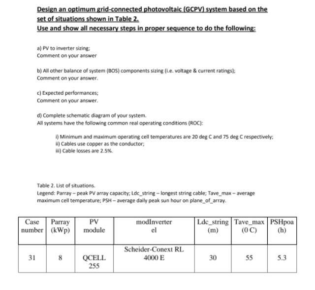 Solved Design an optimum grid-connected photovoltaic (GCPV) | Chegg.com