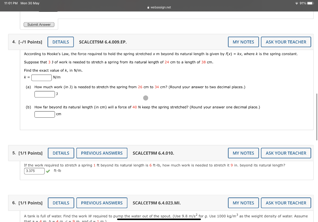 Solved 91% webassign.net 4. [-/1 Points] DETAILS SCALCET9M | Chegg.com