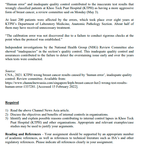 Solved "Human error" and inadequate quality control | Chegg.com