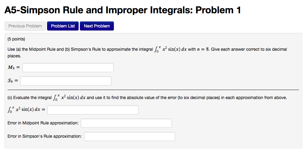 Solved A5-Simpson Rule and Improper Integrals: Problem 1 | Chegg.com