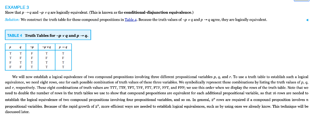 Solved EXAMPLE 3 Show that p→q and ¬p∨q are logically | Chegg.com