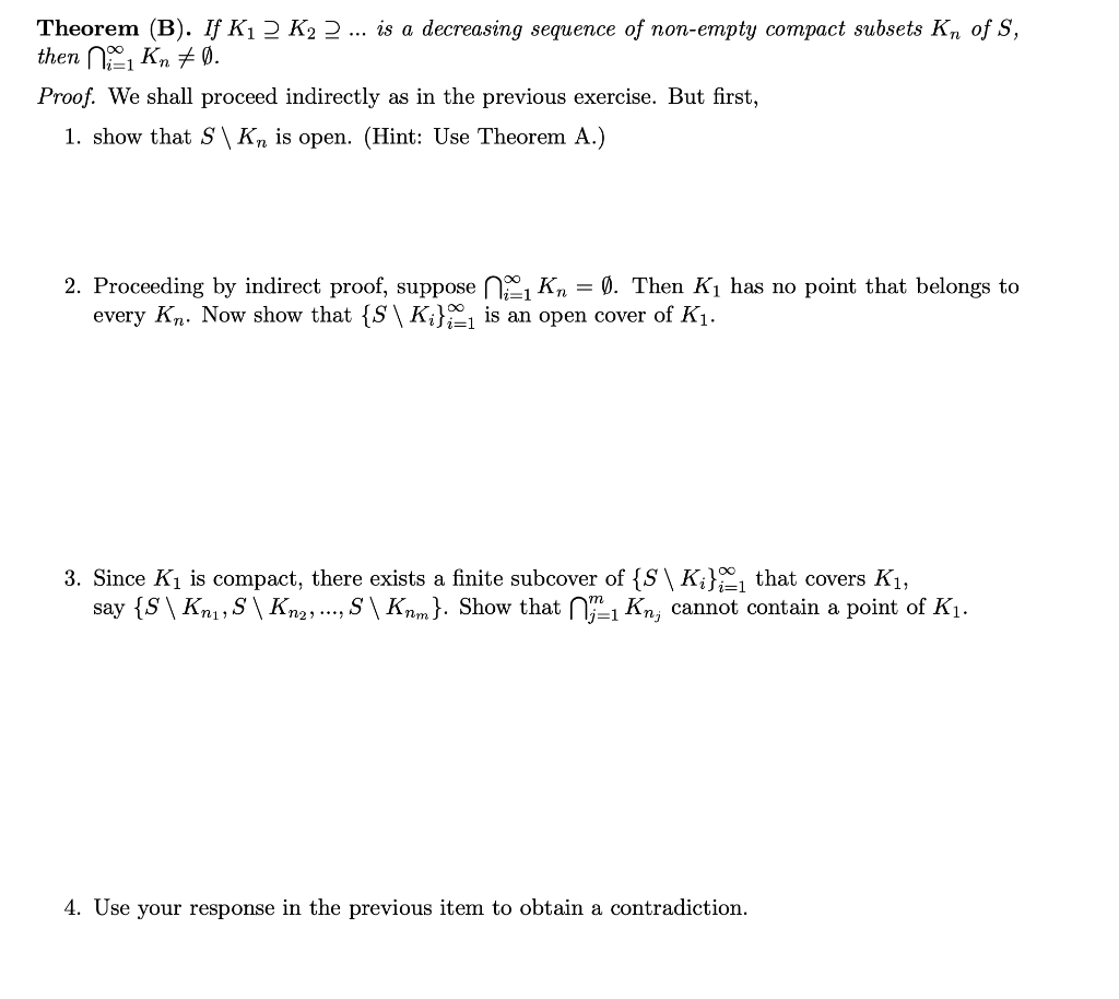 Solved Theorem (B). If K12 K22 ... is a decreasing sequence | Chegg.com