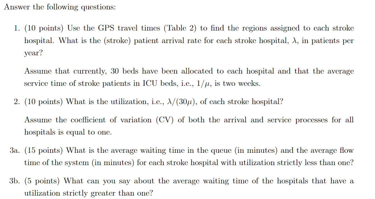 Solved 1. (10 points) Use the GPS travel times (Table 2) to | Chegg.com