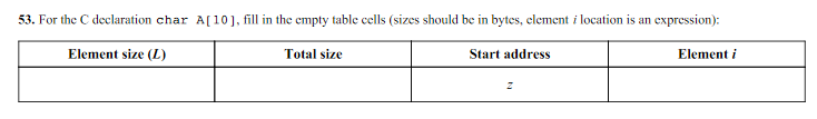 Solved 53. For the C declaration char A[10), fill in the | Chegg.com