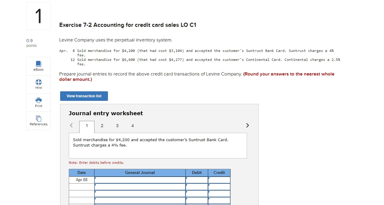 Solved 1 Exercise 7-2 Accounting for credit card sales LO C1 | Chegg.com