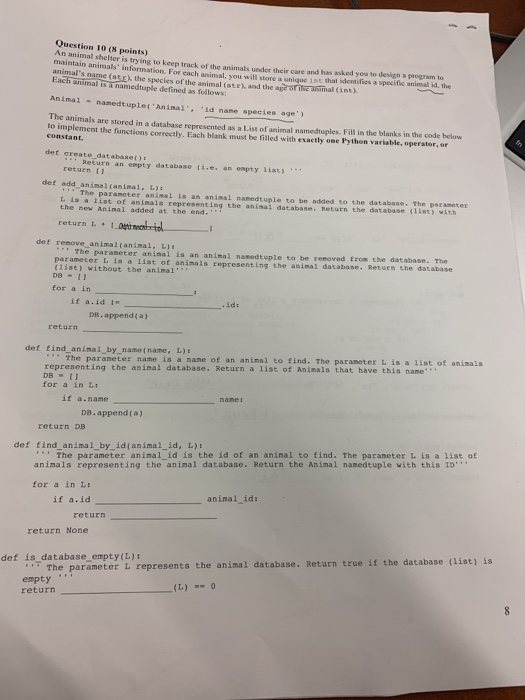 Solved Question 10 (8 points) An animal shelter is trying to | Chegg.com