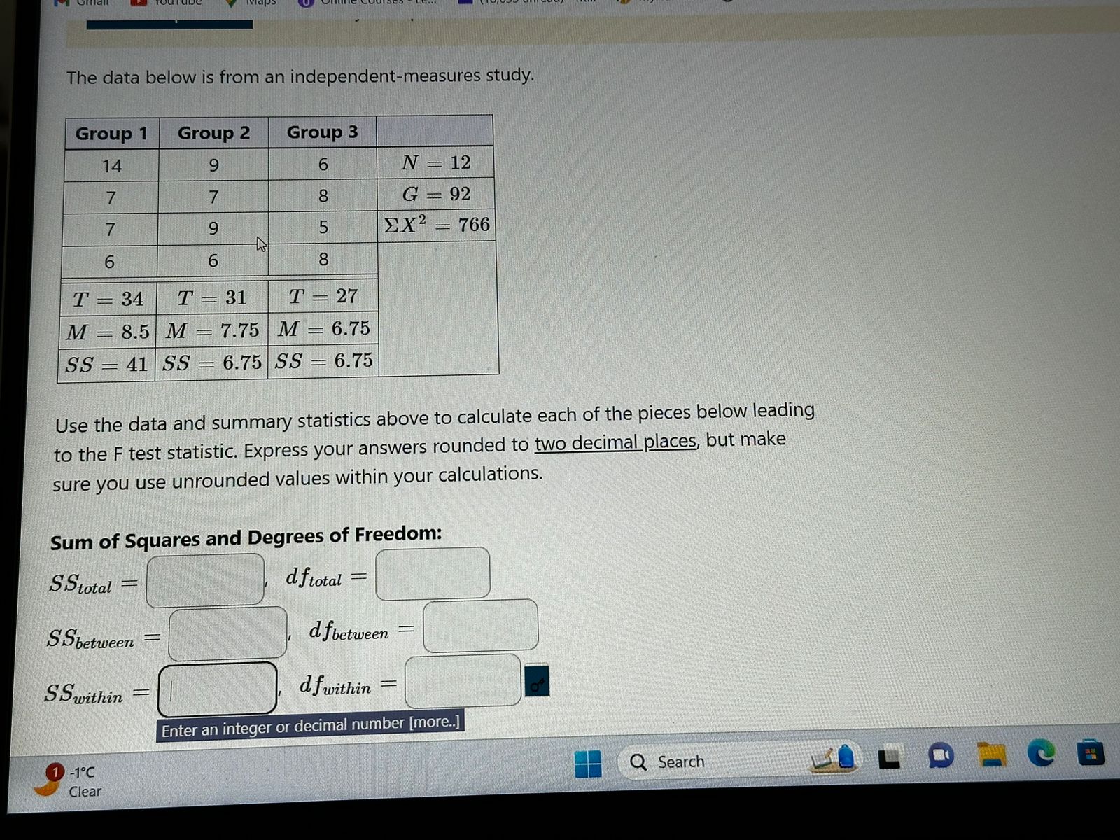 Solved The data below is from an independent-measures | Chegg.com