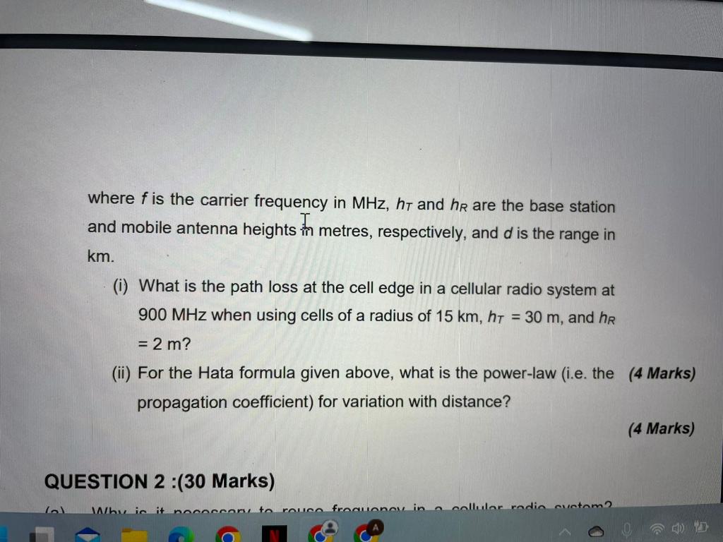 Solved Assuming the Hata formula applies, which is | Chegg.com