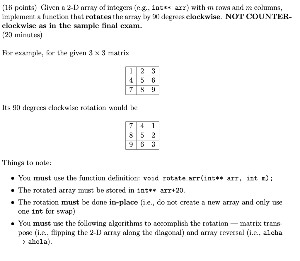 Solved (16 points) Given a 2-D array of integers (e.g., | Chegg.com