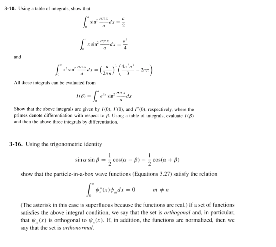 Solved 3-10. Using a table of integrals, show that Š n. sin? | Chegg.com