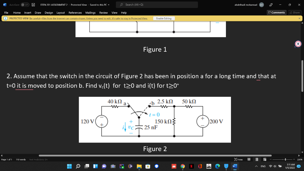 Solved AutoSave oh FEEN 201 ASSIGNMENT 2 - Protected View - | Chegg.com