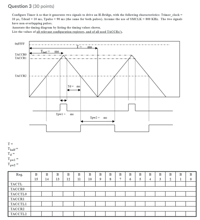 Question 3 (30 points) Configure Timer A so that it | Chegg.com