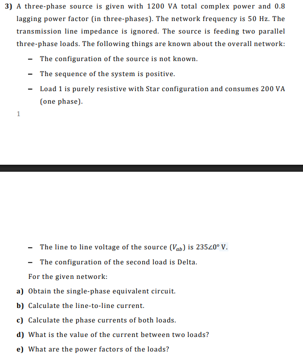 3) ﻿A three-phase source is given with 1200 ﻿VA total | Chegg.com