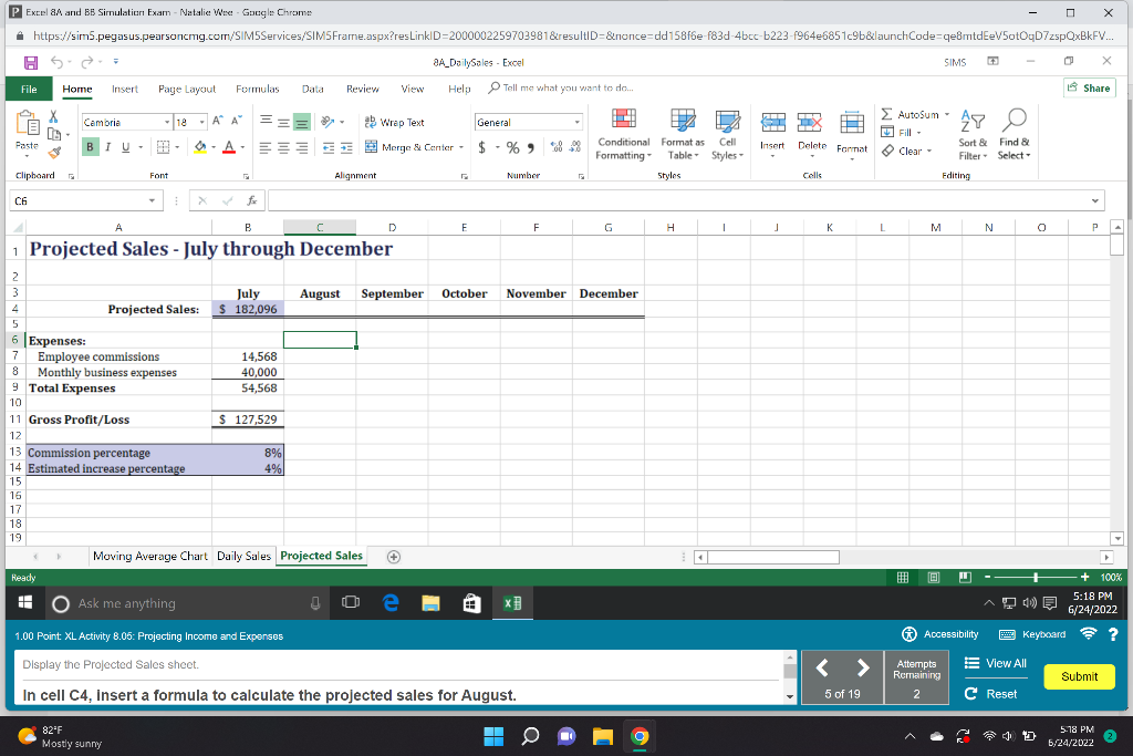 Solved PExcel 8A and BB Simulation Exam Natalie Wee - Google | Chegg.com