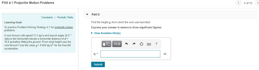Solved PSS 4.1 Projectile Motion Problems Part C Constants | | Chegg.com