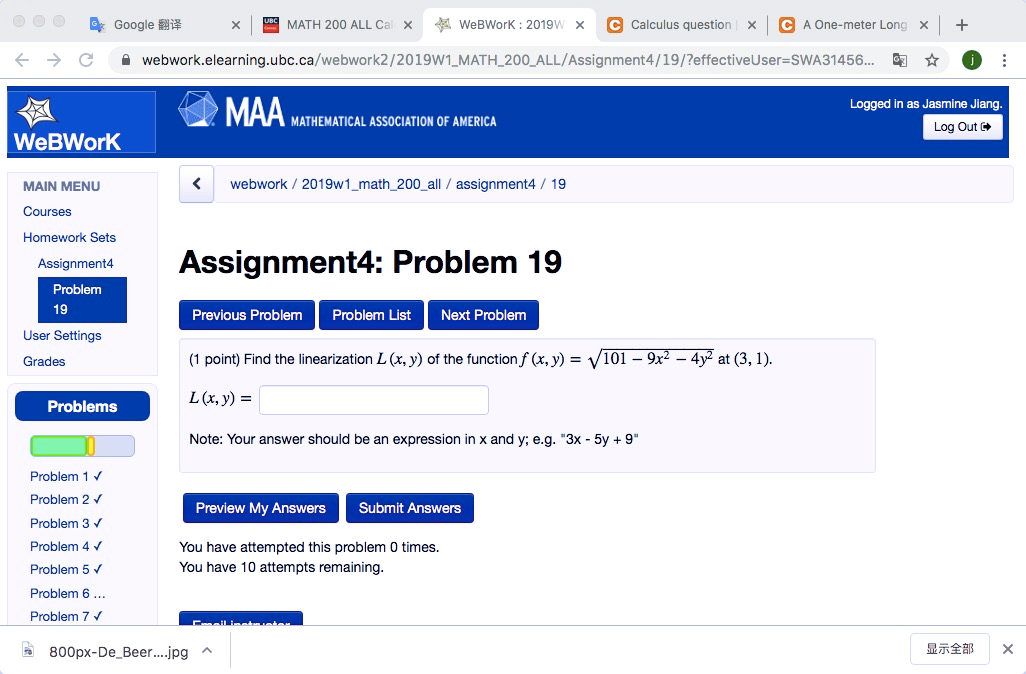 Solved + ooo + Google X DE MATH 200 ALL Ca x WebWork : 2019W | Chegg.com