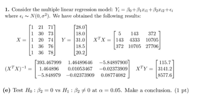 Solved 1. Consider the multiple linear regression model: Yǐ | Chegg.com