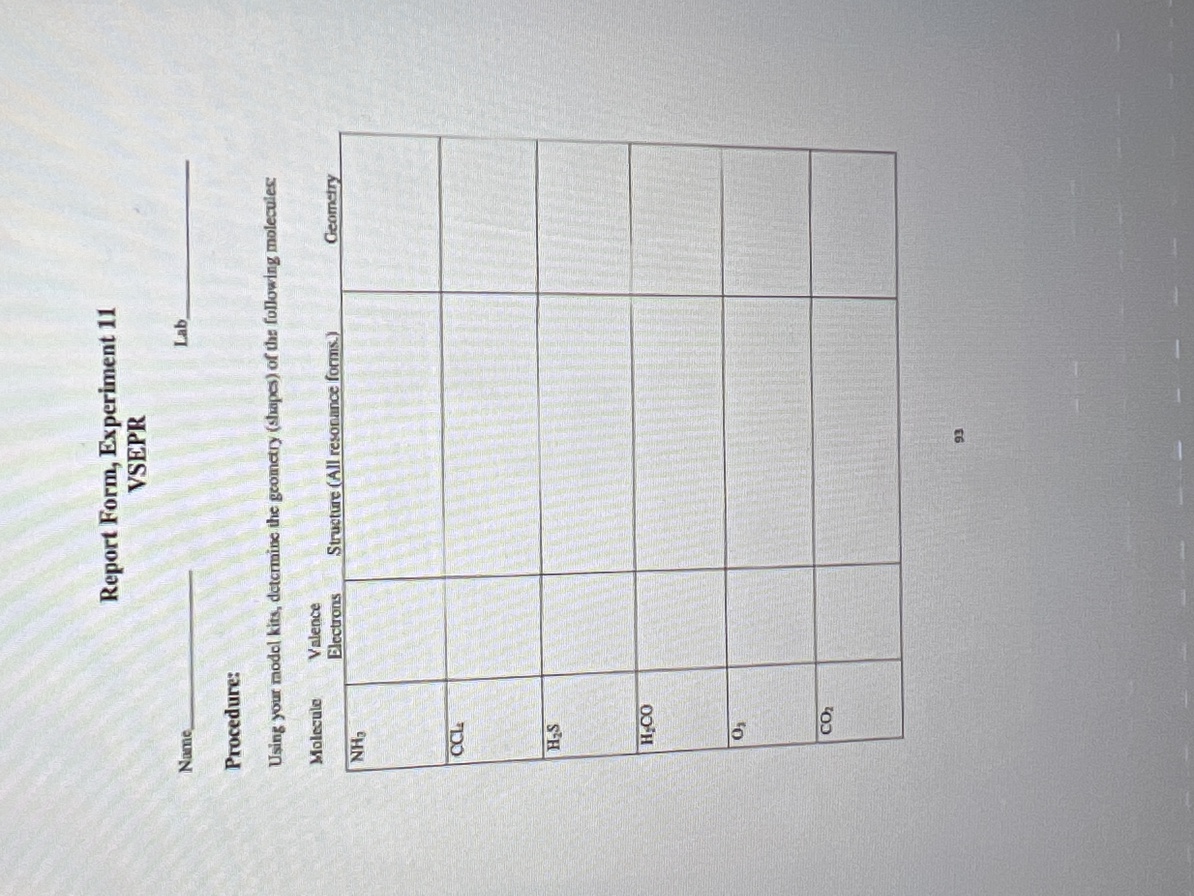 Report Form, Experiment 11VSEPR | Chegg.com Report Form, Experiment 11VSEPR | Chegg.com
