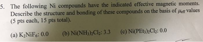 Solved Ni compounds have the indicated effective magnetic | Chegg.com