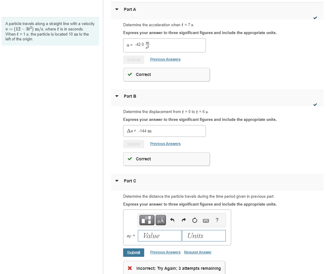 Solved Part AA particle travels along a straight line with a | Chegg.com