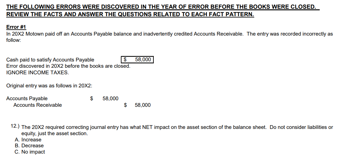 Solved THE FOLLOWING ERRORS WERE DISCOVERED IN THE YEAR OF | Chegg.com