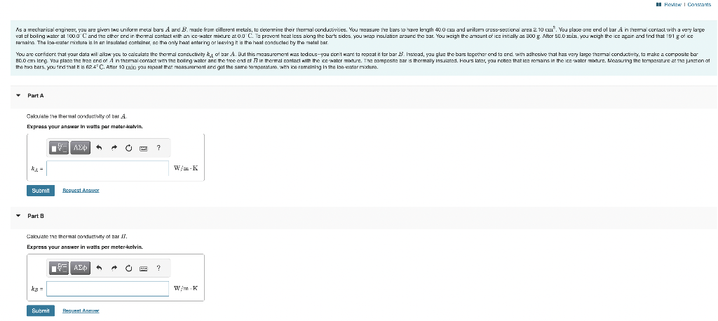 - Part A Gakuide the thermel sarductioty of ber A. | Chegg.com