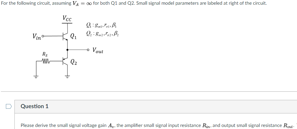 Solved For the following circuit, assuming VA = o for both | Chegg.com