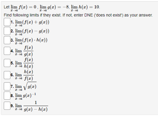 Solved 1 Ia I-a I-> 1 4. lim Let lim f(x) = 0, lim g(x) = | Chegg.com
