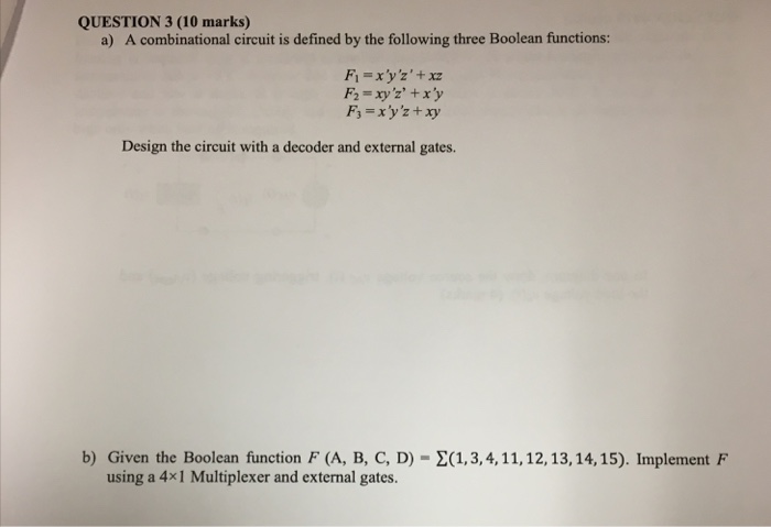 Solved QUESTION 3 (10 marks) a) A combinational circuit is | Chegg.com