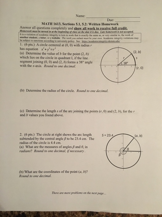 Solved Name Due Math 1613 Sections 5 1 5 2 Written