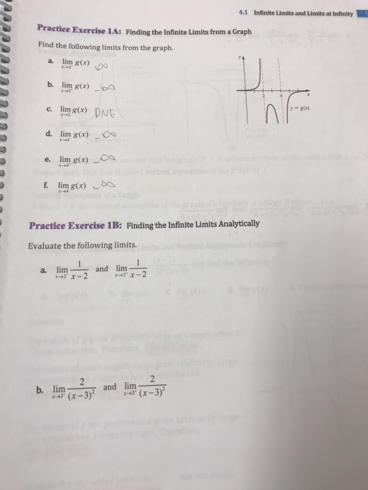 Solved 4.1 Infinite Limits and Limits at Infinity Practice | Chegg.com