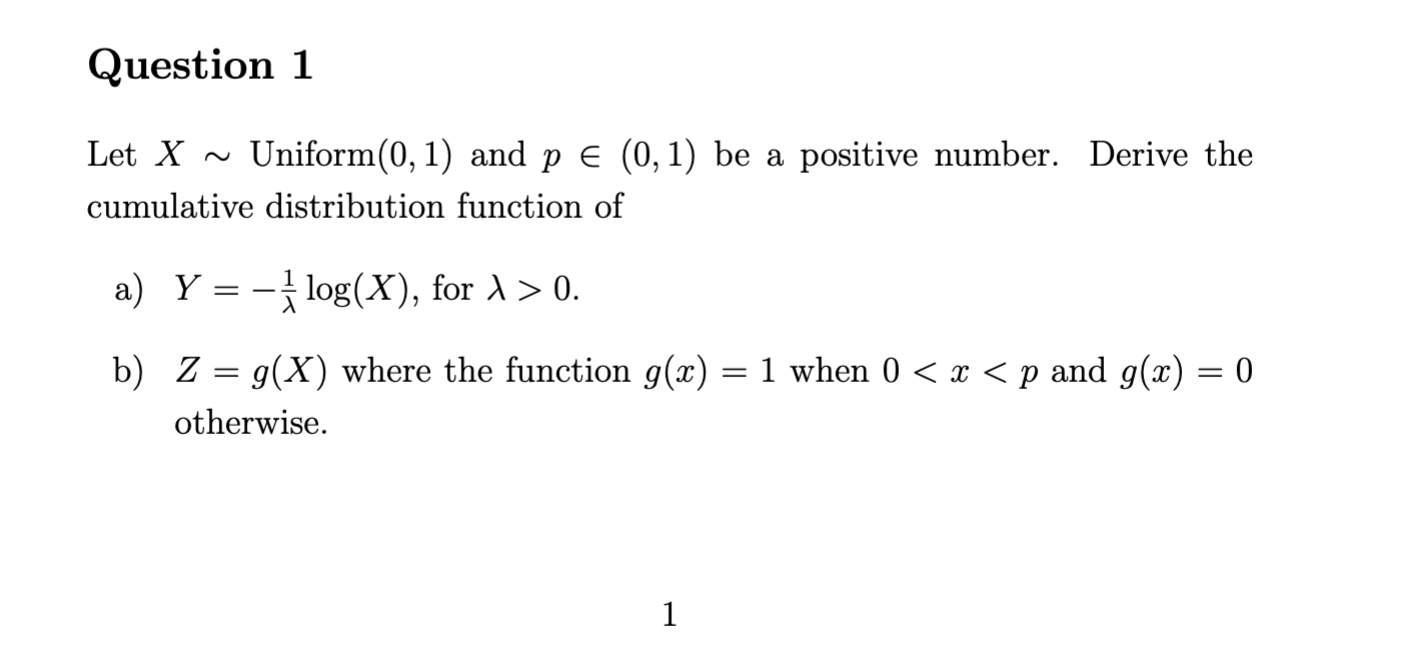 Solved Let X∼Uniform(0,1) and p∈(0,1) be a positive number. | Chegg.com