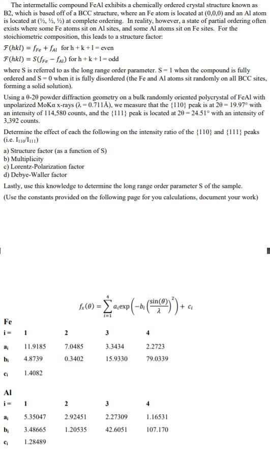 The intermetallic compound FeAl exhibits a chemically | Chegg.com