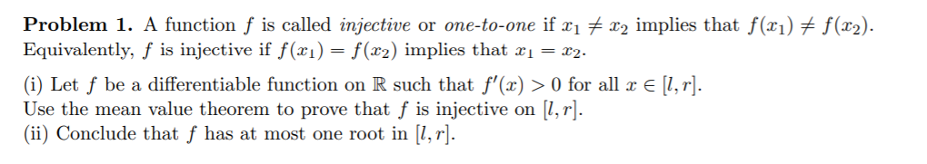 Solved Problem 1. A function f is called injective or | Chegg.com
