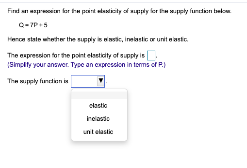 Solved Find an expression for the point elasticity of supply | Chegg.com