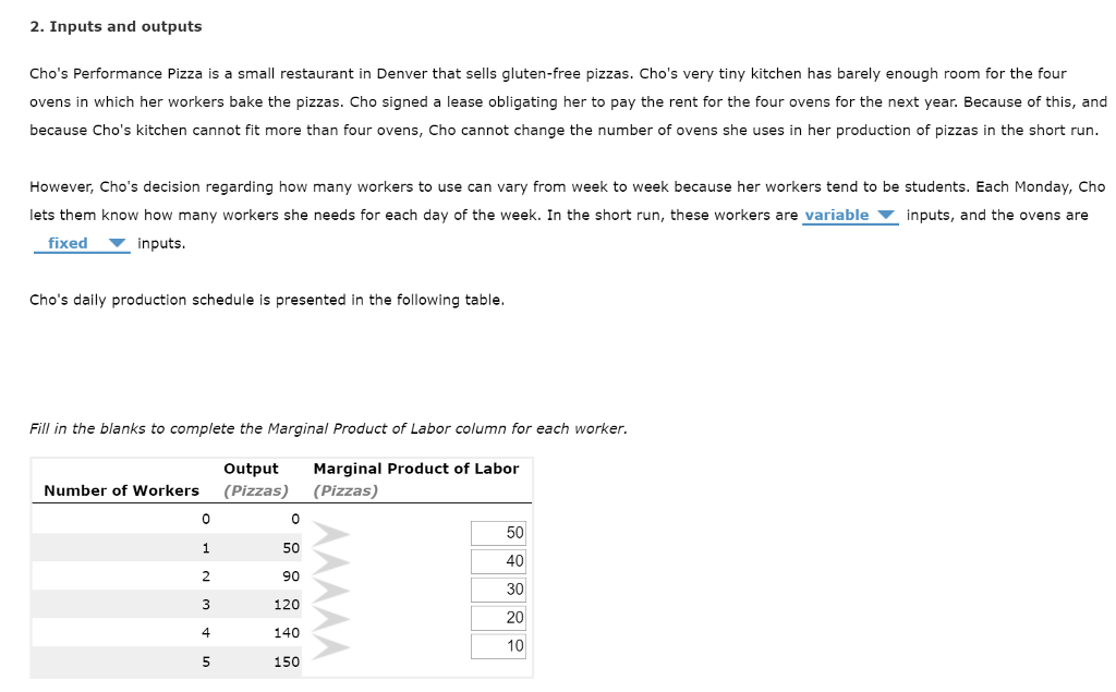 Solved 2. Inputs and outputs Cho's Performance Pizza is a | Chegg.com
