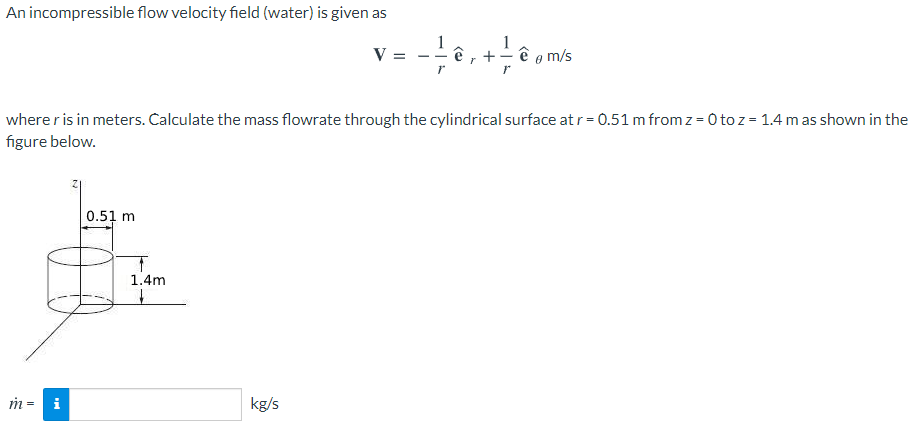 Solved An incompressible flow velocity field (water) is | Chegg.com