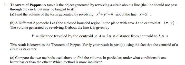 Solved 1. Theorem of Pappus: A torus is the object generated | Chegg.com