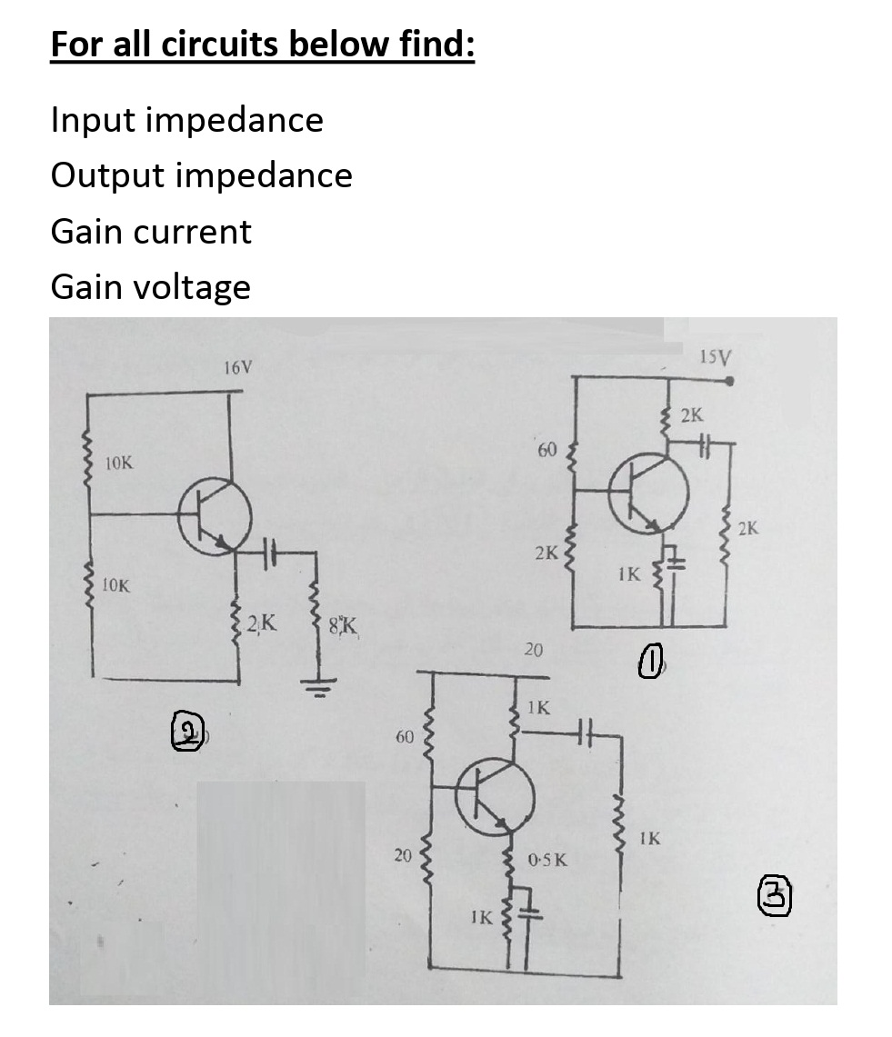 For all circuits below find: Input impedance Output | Chegg.com