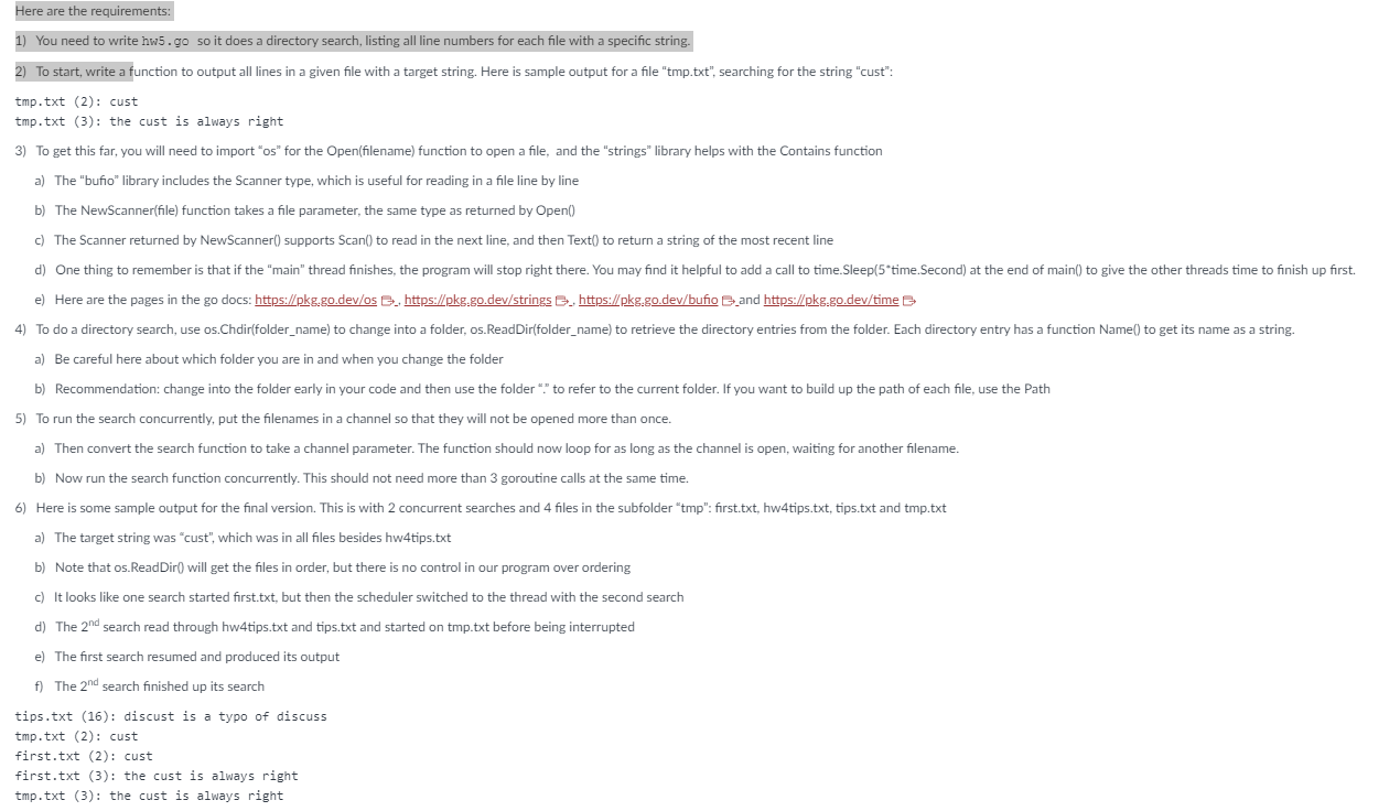 Solved 1) You need to write hw5.go so it does a directory | Chegg.com