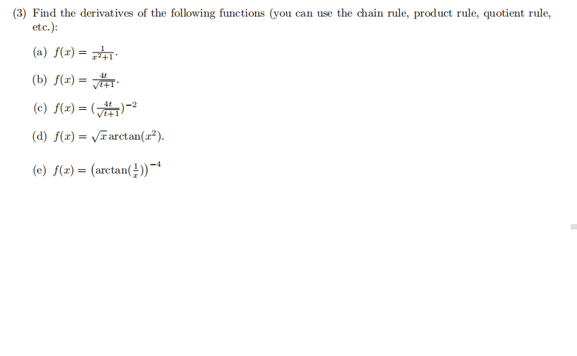 Solved (3) Find the derivatives of the following functions | Chegg.com