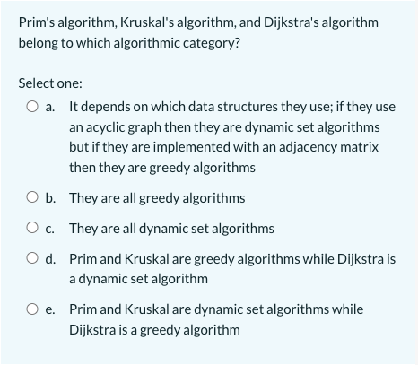 Solved Prim's algorithm, Kruskal's algorithm, and Dijkstra's | Chegg.com