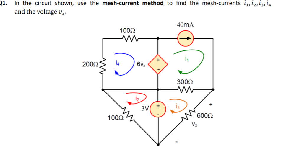 Solved 21. In the circuit shown, use the mesh-current method | Chegg.com