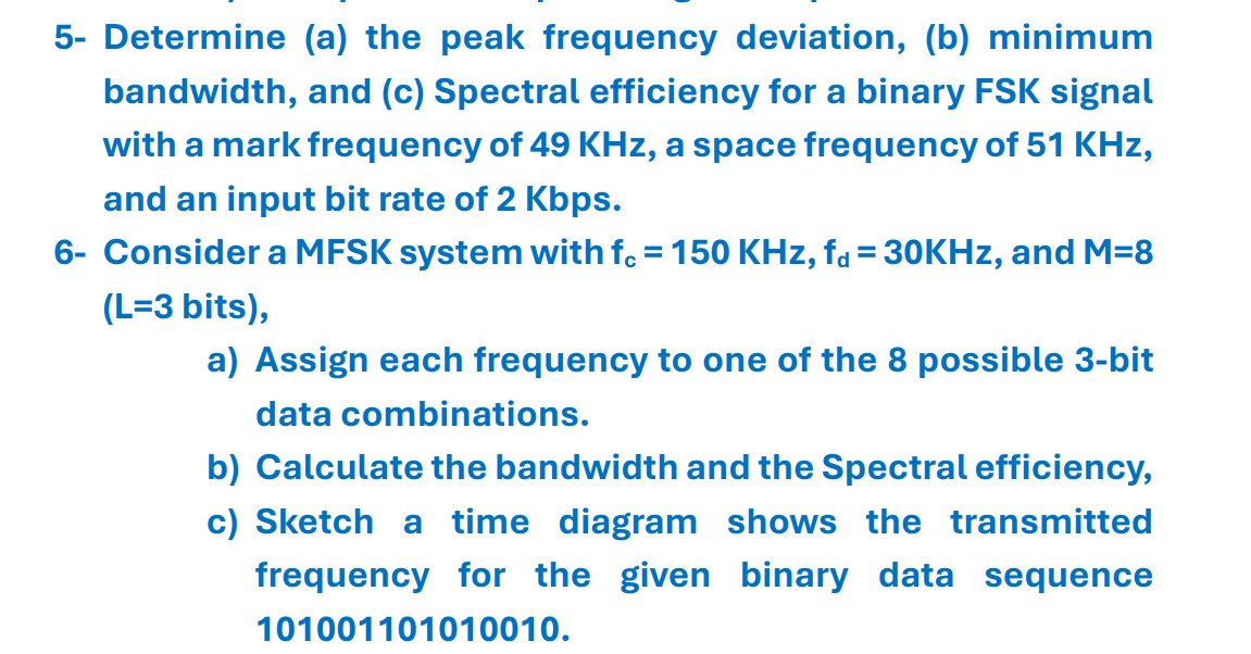 Solved 5- ﻿Determine (a) ﻿the peak frequency deviation, (b) | Chegg.com